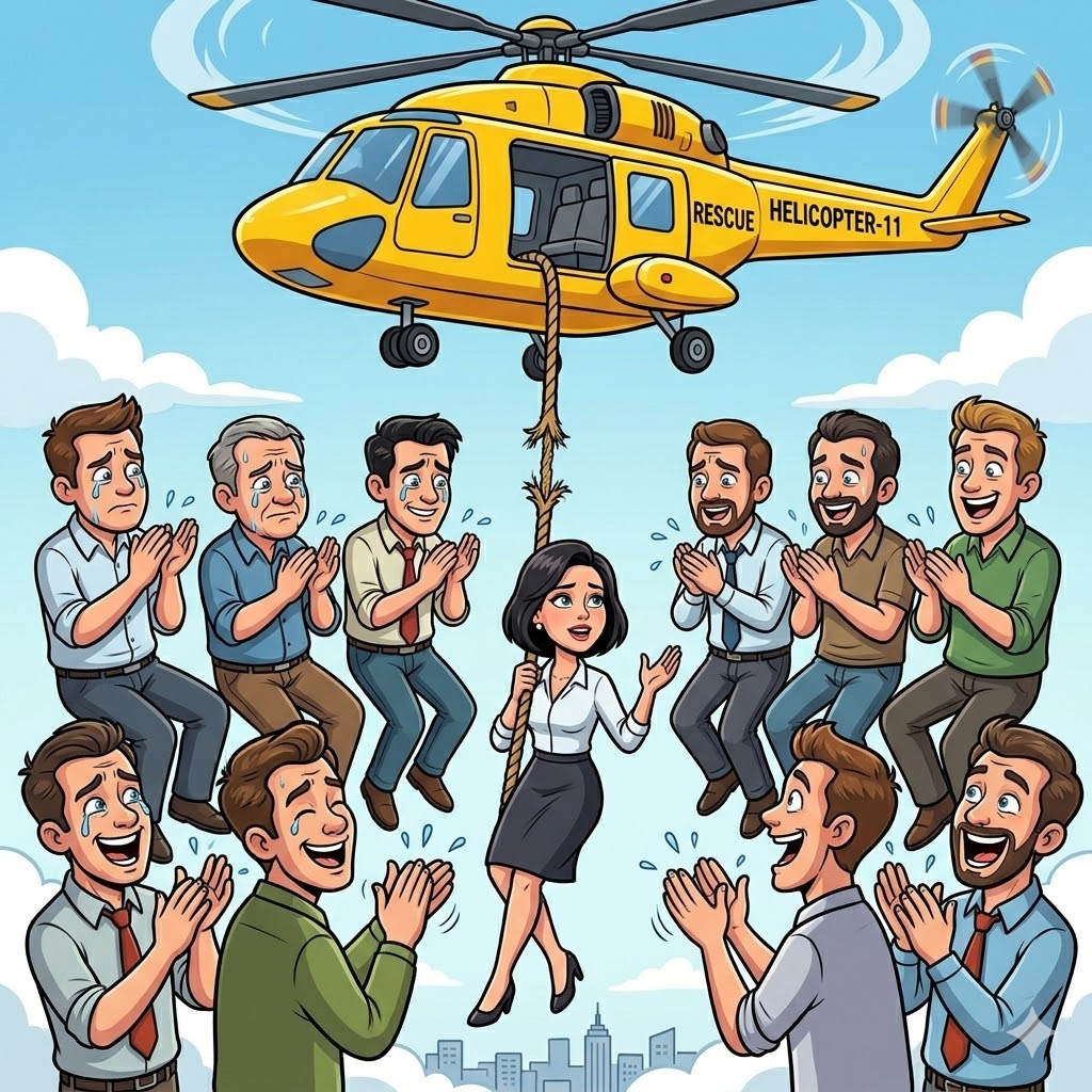 11 people hanging on a rope - Funny Good Stories