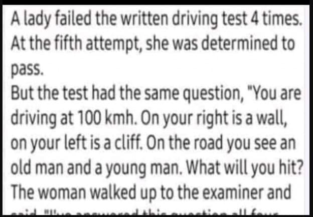 A lady failed the written driving test - Funny Good Stories