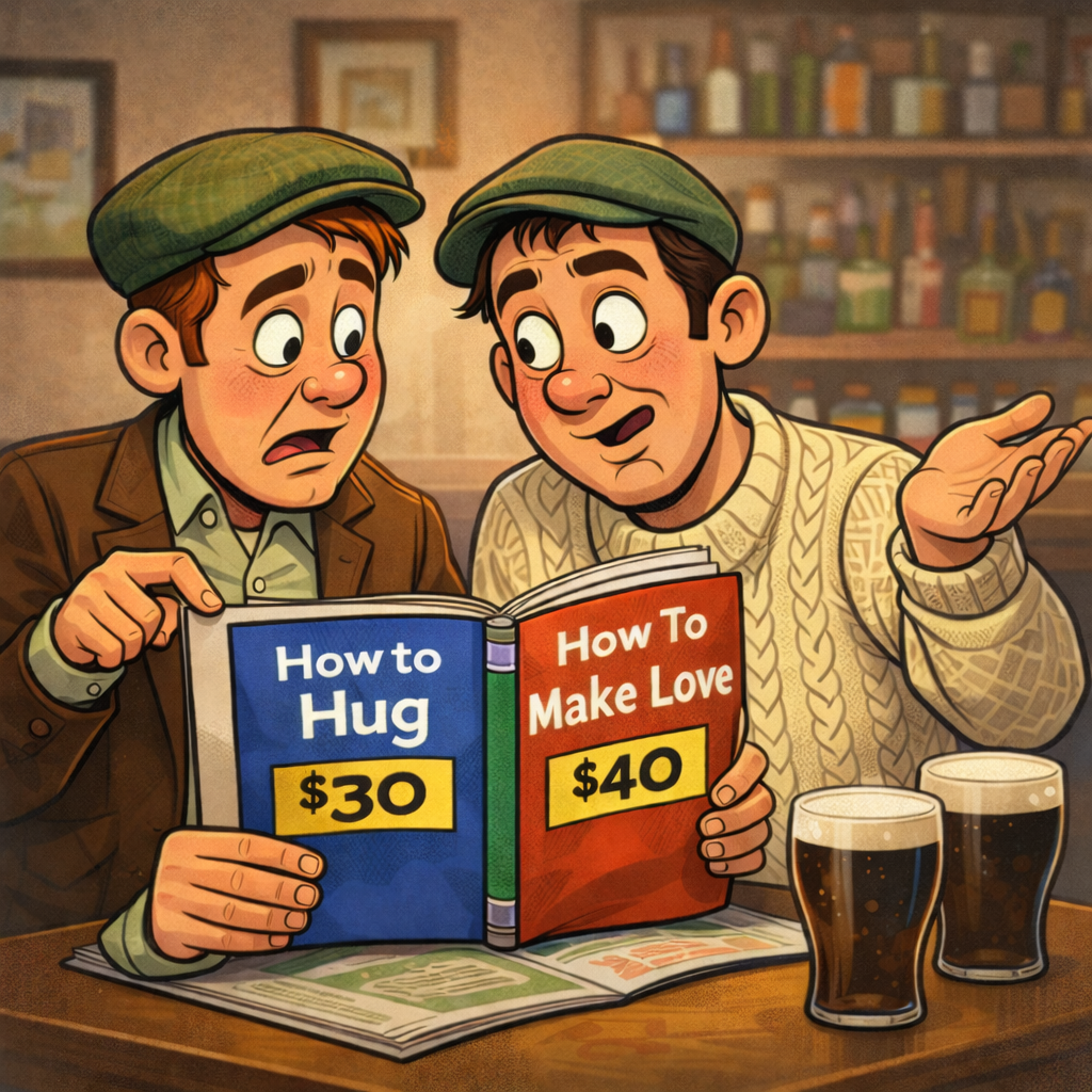 Two Irish men looking through a catalogue - Funny Good Stories
