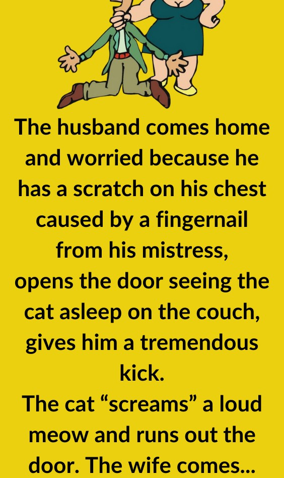 The husband comes home and worried because he has a scratch on his ...
