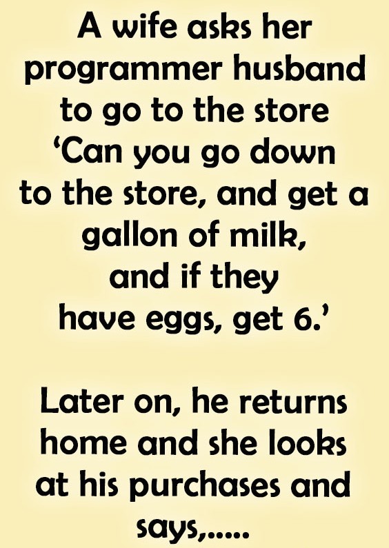 A wife asks her programmer husband to go to the store - Funny Good Stories