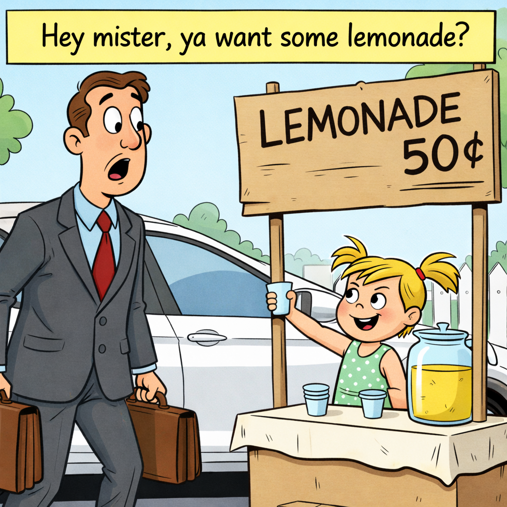 A stockbroker walks past a kid selling lemonade - Funny Good Stories