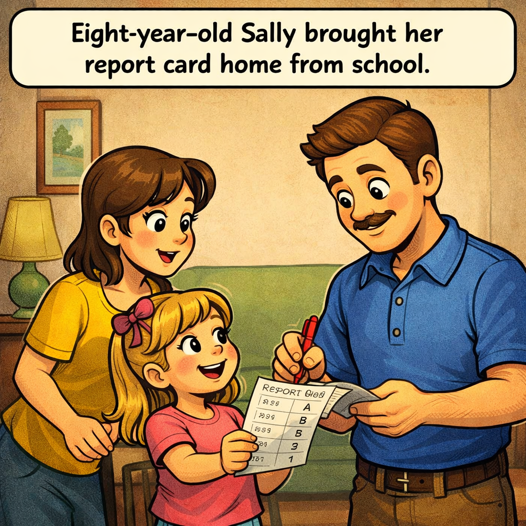 Eight-year-old Sally brought her report card - Funny Good Stories