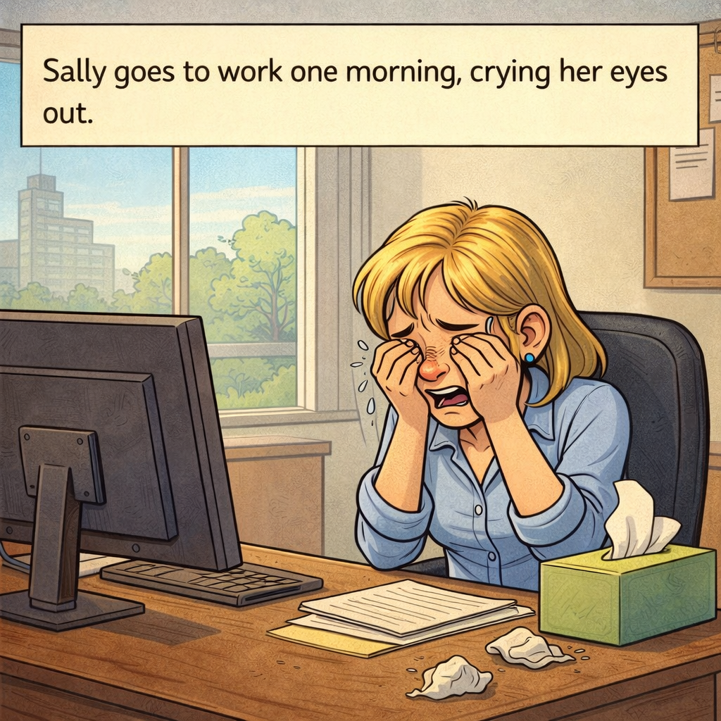 Video: Sally goes to work crying her eyes out. - Funny Good Stories